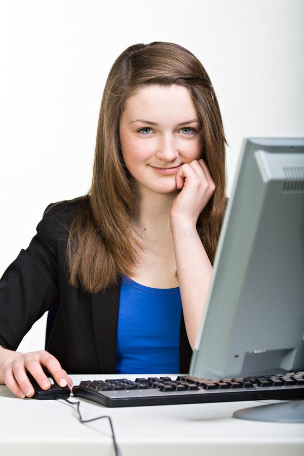 Girl with pc stock photo. Image of work, girl, female - 24839080