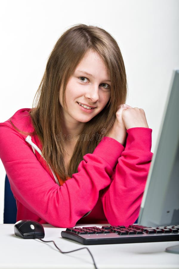 Girl with pc stock photo. Image of internet, emotion - 24839132