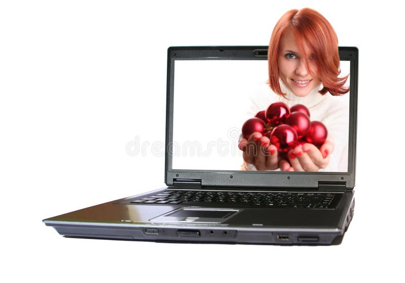 Girl and pc stock image. Image of decoration, beautiful - 7094617