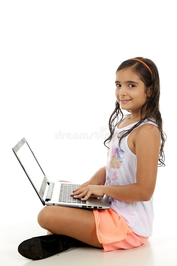 Girl and PC stock photo. Image of homework, personal - 47935704
