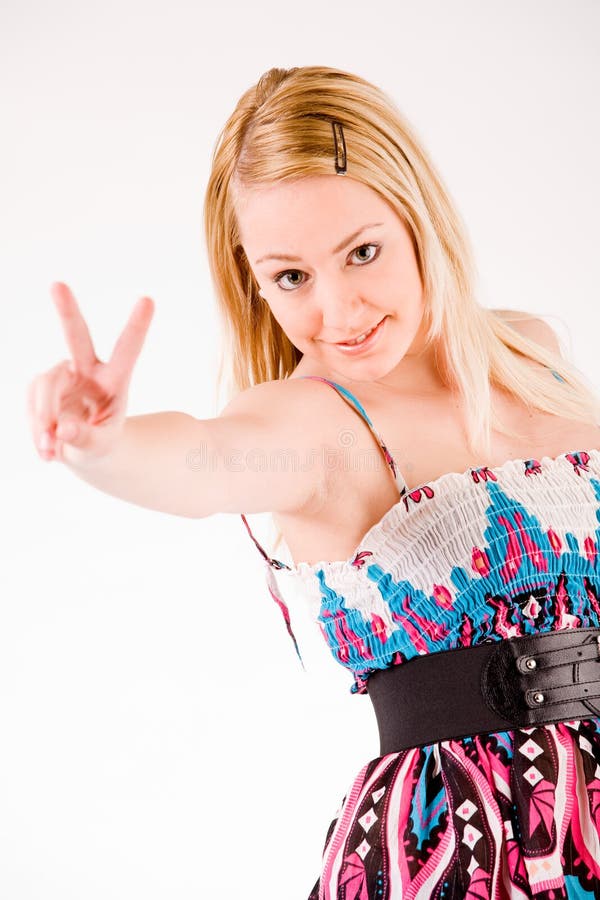Girl with peace sign stock photo. Image of girl, emotive - 5442184