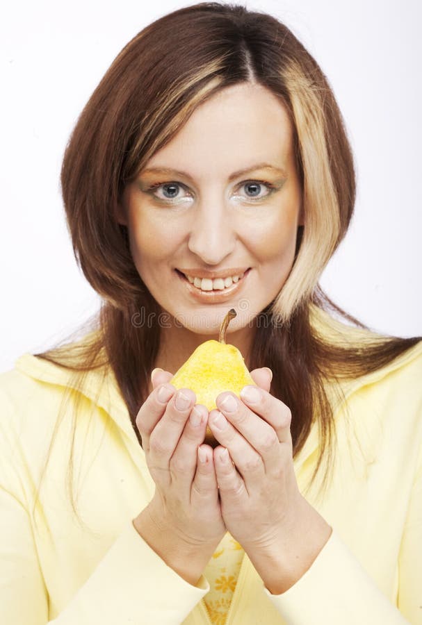 Girl with Pear stock photo. Image of fruit, girl, green - 11168658