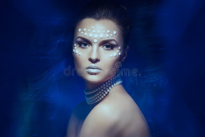 Girl with Pearl Facial Design Stock Photo - Image of alien, effect ...