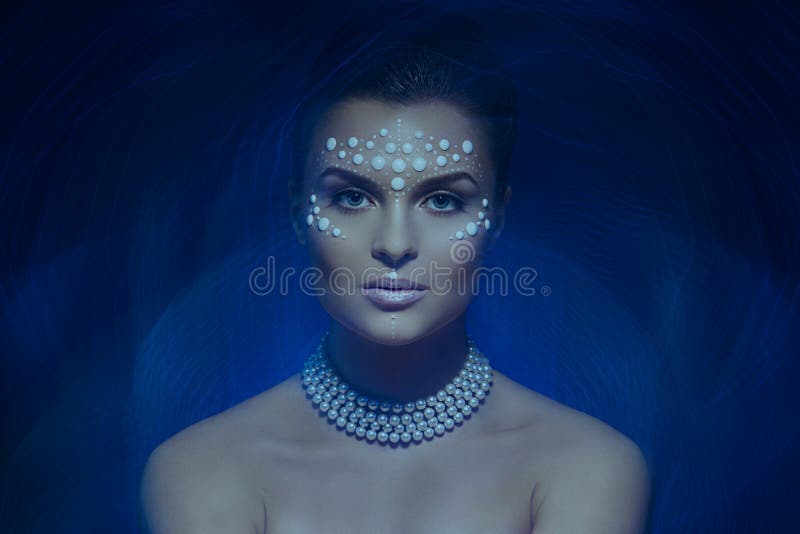 Girl with Pearl Facial Design Stock Photo - Image of beads, effect ...