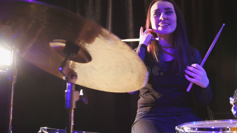 Girl Percussion Drummer Performing with Drums Stock Photo - Image of ...