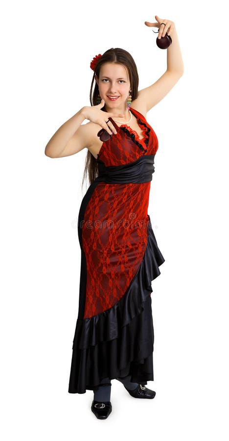 Girl Performs the Spanish Dance with Castanets Stock Photo - Image of ...