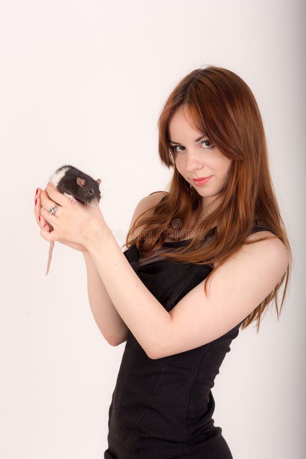 Girl with a pet rat stock image. Image of fluffy, beauty - 231806681