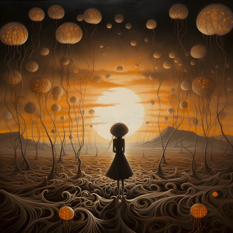 Girl in a phantasy world stock illustration. Illustration of yellow ...
