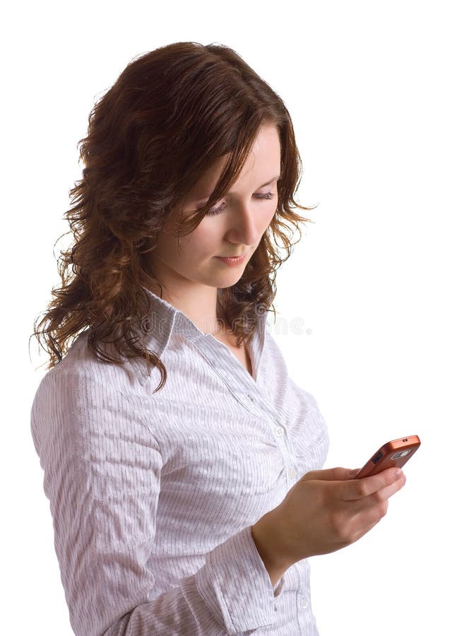 Girl and a phone stock photo. Image of brunette, adult - 11659106