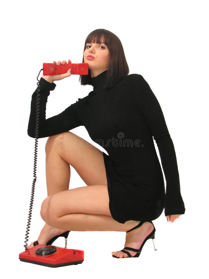 Pinup Girl with Antique Phone Stock Photo - Image of sitting, lips ...