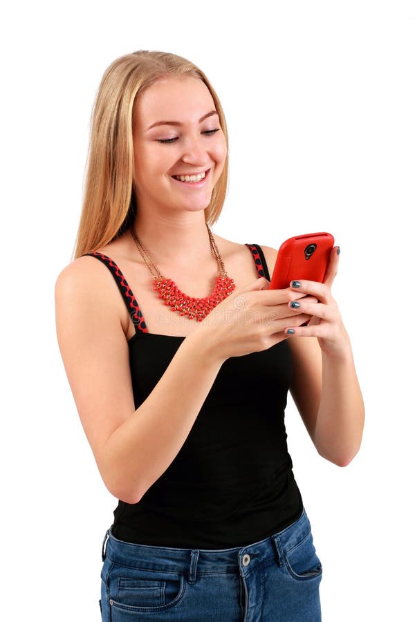 Girl with phone stock image. Image of hold, young, white - 62977311