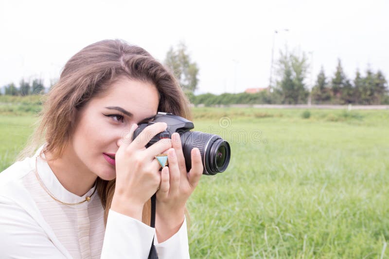 Girl photographer stock photo. Image of portrait, camera - 89901166
