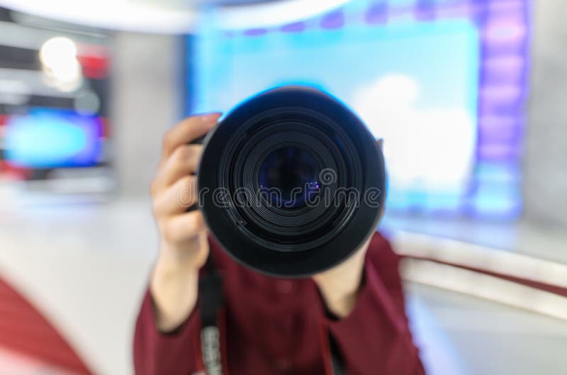 Girl Photographer with a Professional Camera in Her Hands Stock Image ...