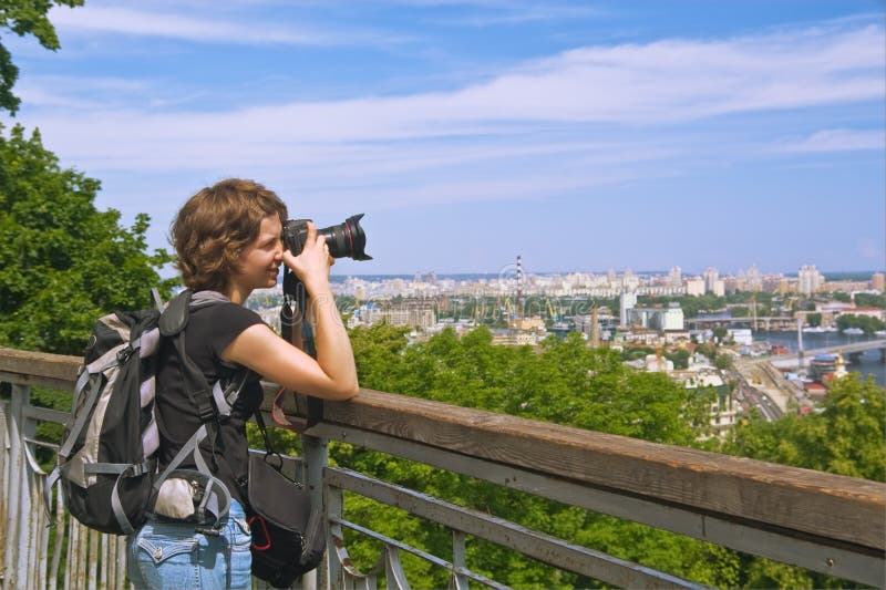Girl Photographer Shooting Beautiful Scenery Stock Image - Image of ...