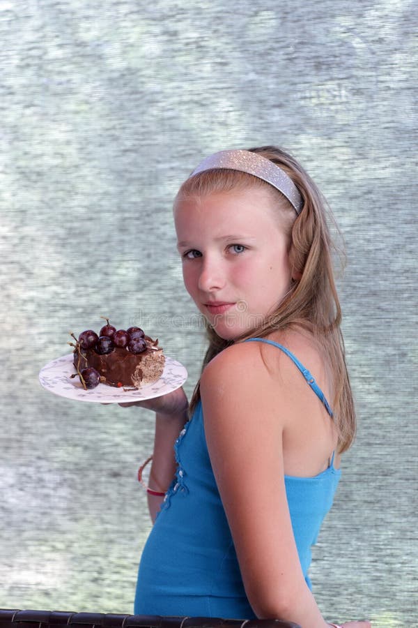 Girl and piece of cake stock photo. Image of female, portrait - 26655046