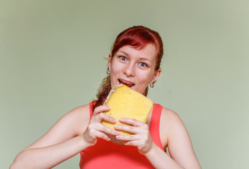 Girl with a Piece of Cheese Stock Photo - Image of meal, crust: 76885746