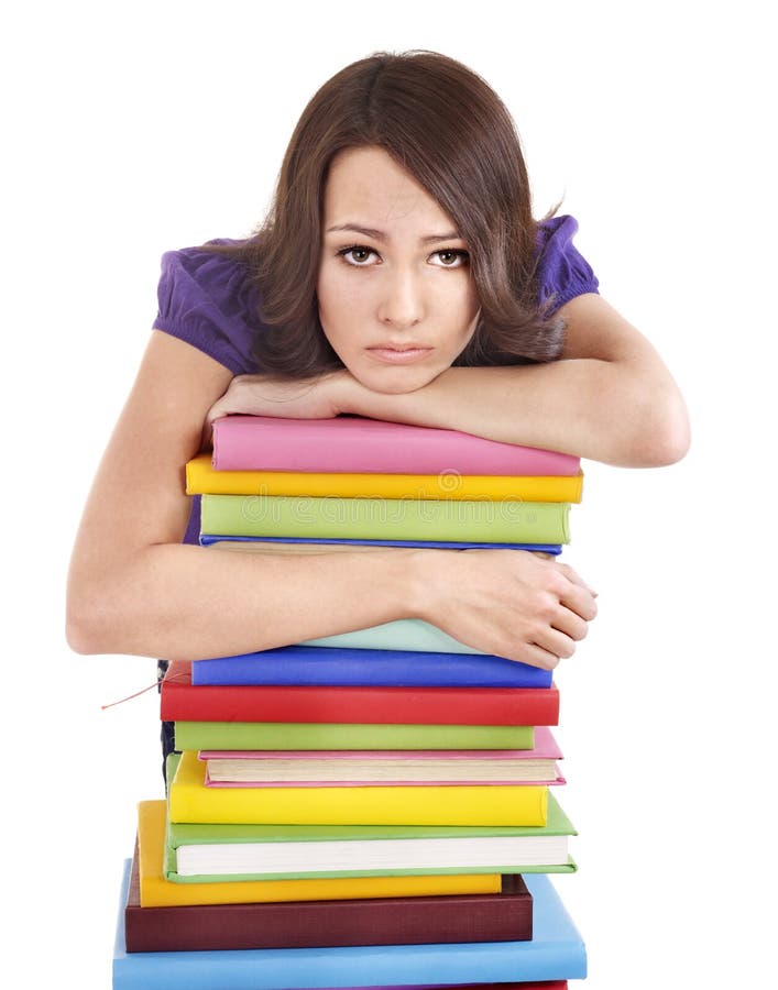 Girl with Pile Color Book . Stock Image - Image of beauty, problem ...