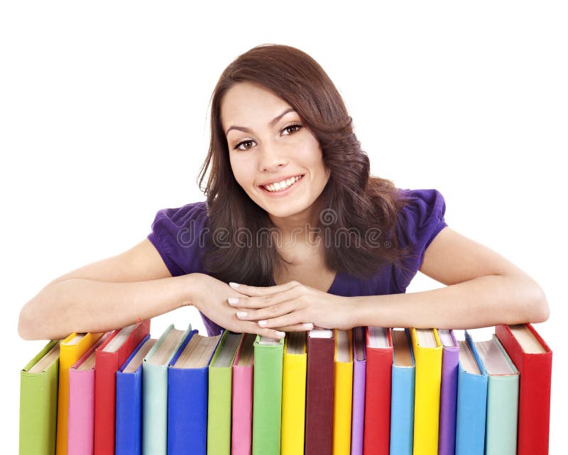 Girl with Pile Color Book . Stock Image - Image of college, childhood ...