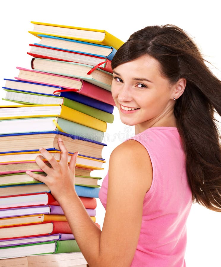 Girl with Pile Color Book . Stock Image - Image of child, female: 20314349