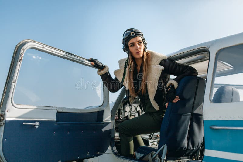 Girl in the Image of a Pilot Stock Photo - Image of brunette, nature ...