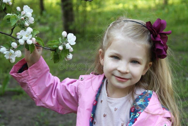 Girl in Pink among Blossom Trees Stock Image - Image of nature ...
