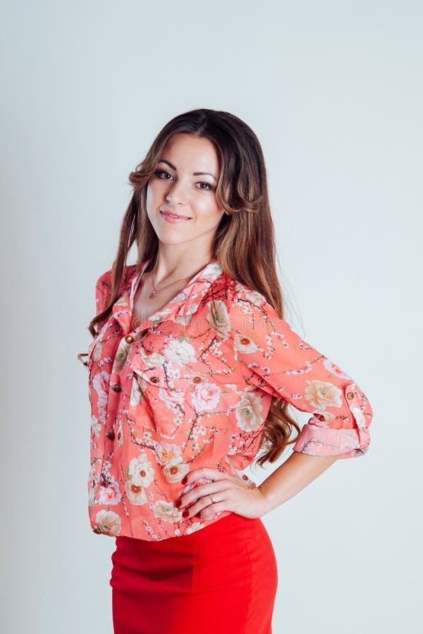 Girl in Pink Business Suit Posing Smiling Stock Image - Image of ...