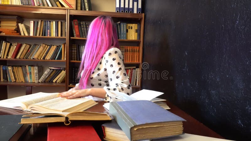 Girl with Pink Hair Reading a Book Feelings Emotions Stock Video ...