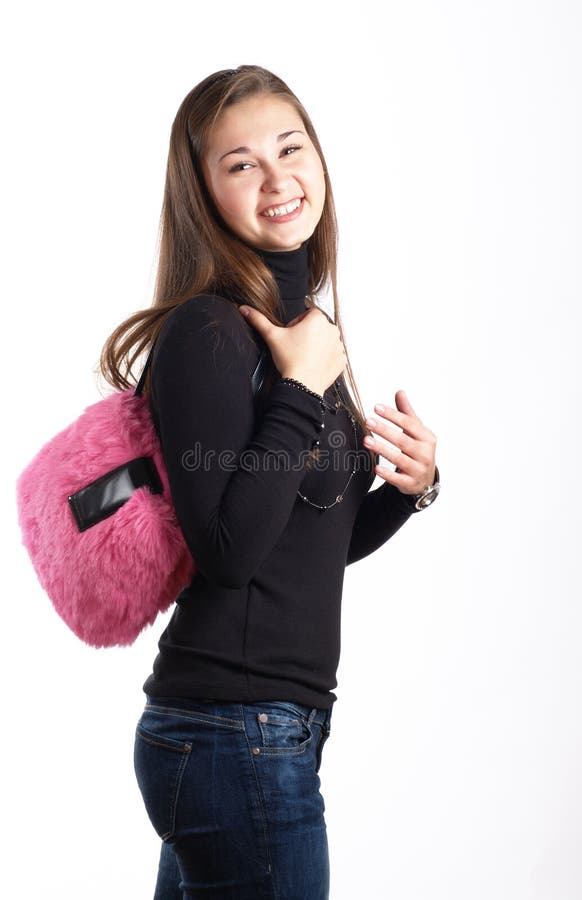 Girl with pink handbag stock photo. Image of happy, beautiful - 17198942