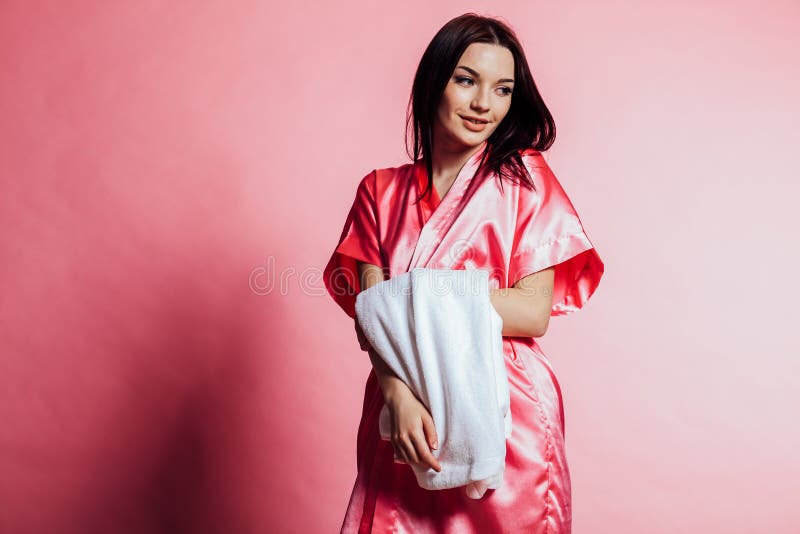 Nice Girl in Pink Lingerie with Robe Stock Photo - Image of barber ...
