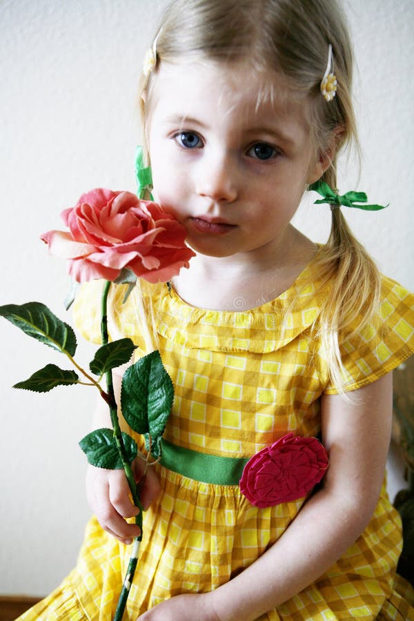 Girl with pink rose stock image. Image of young, face - 13531619