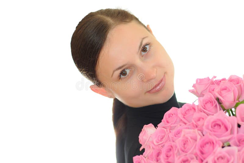 Girl and pink roses stock photo. Image of fashion, cute - 18541258
