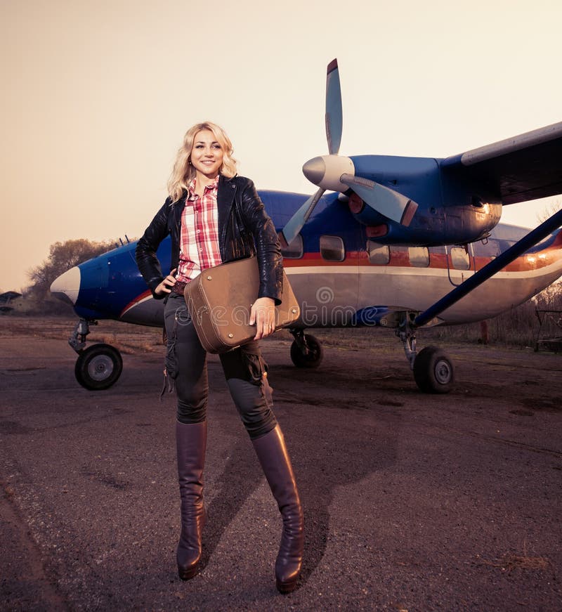 Girl at the plane stock image. Image of closeup, glamour - 35334983