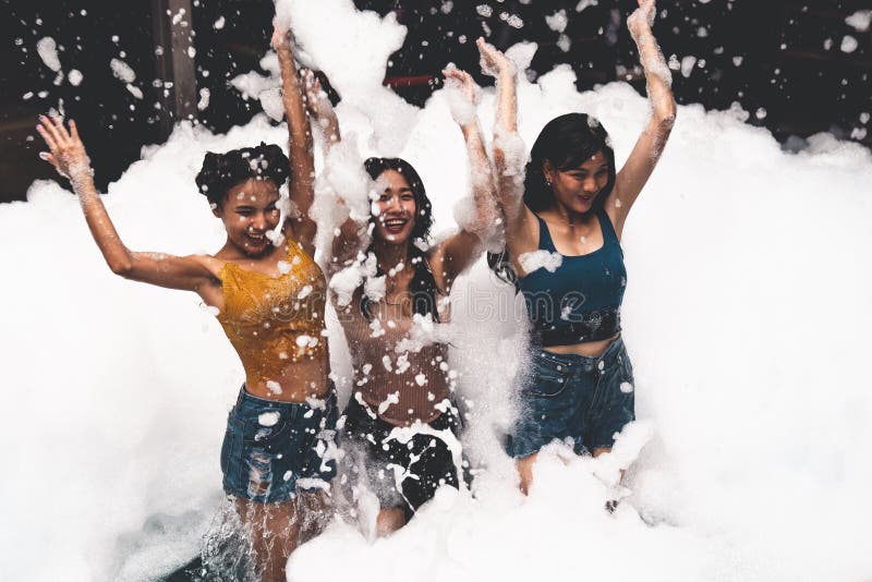 Girl Playing in Bubble Pool with Fun and Joy Stock Photo - Image of ...
