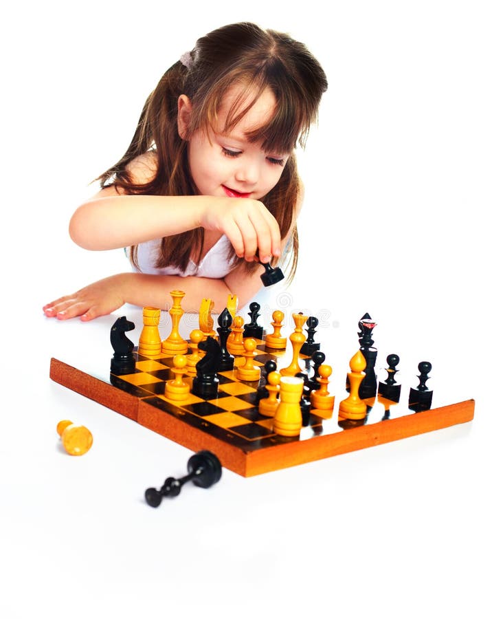 Girl playing big chess set stock image. Image of winner - 194757