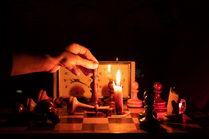 Girl Playing Chess in the Dark by Candlelight, Playing Stock Image ...