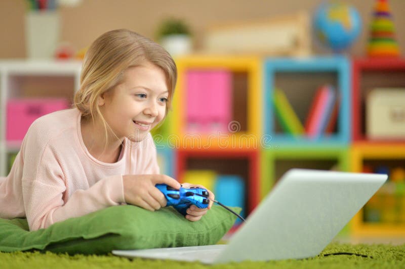 Girl is Playing a Computer Game Stock Photo - Image of excited, happy ...
