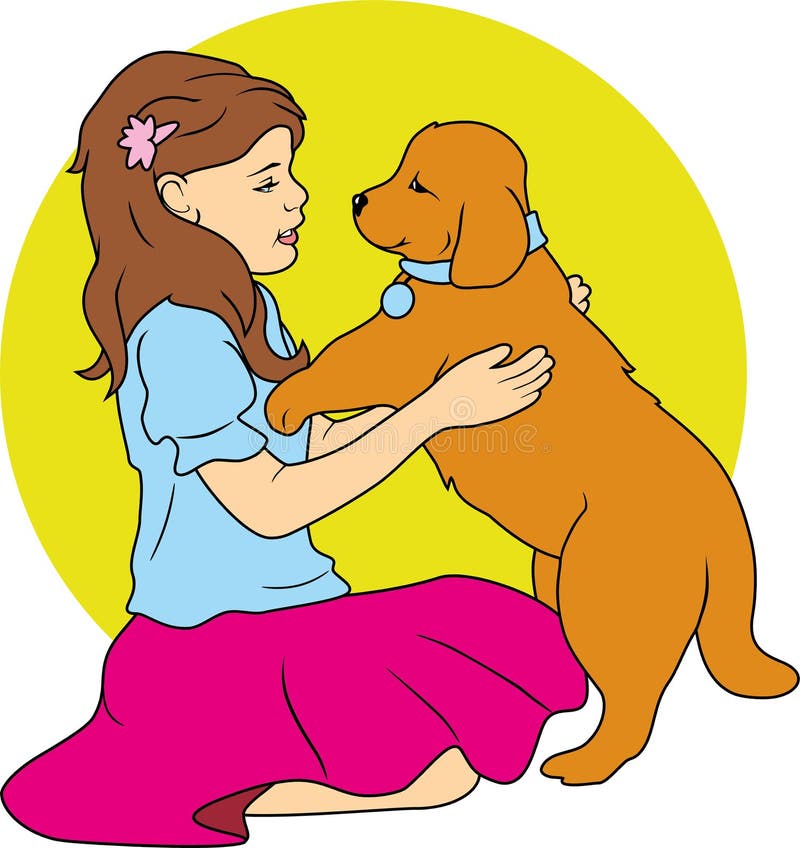 Girl Playing with a Dog. Sticker Stock Vector - Illustration of ...
