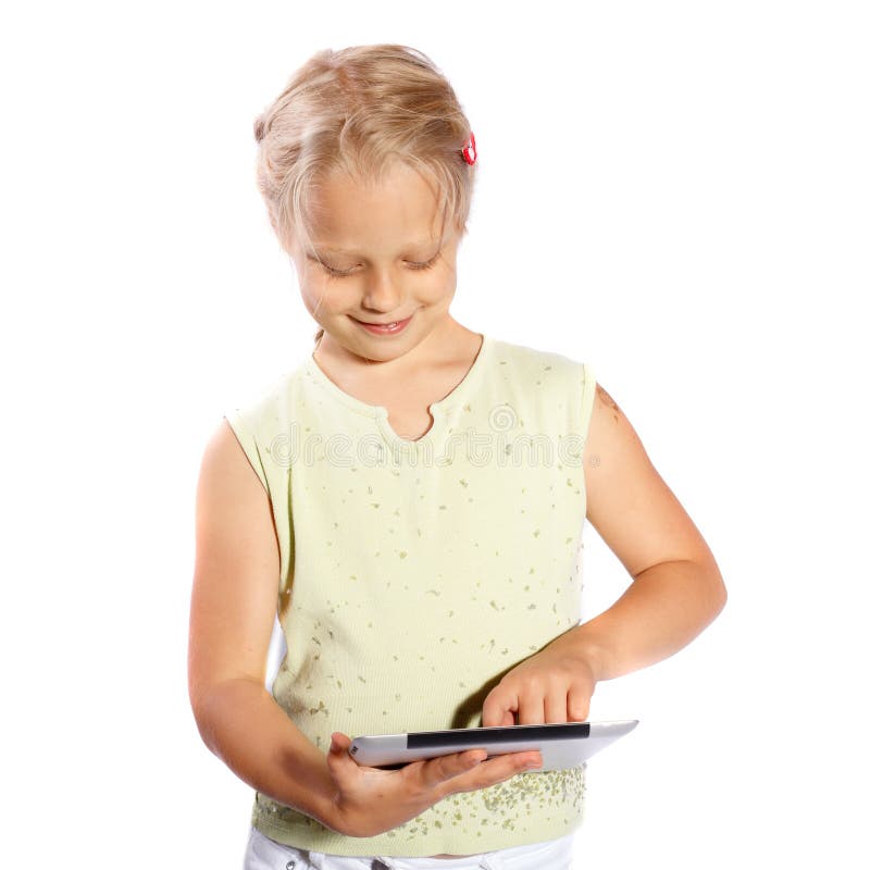 Girl Playing Games on Tablet PC Stock Photo - Image of play, enjoying ...
