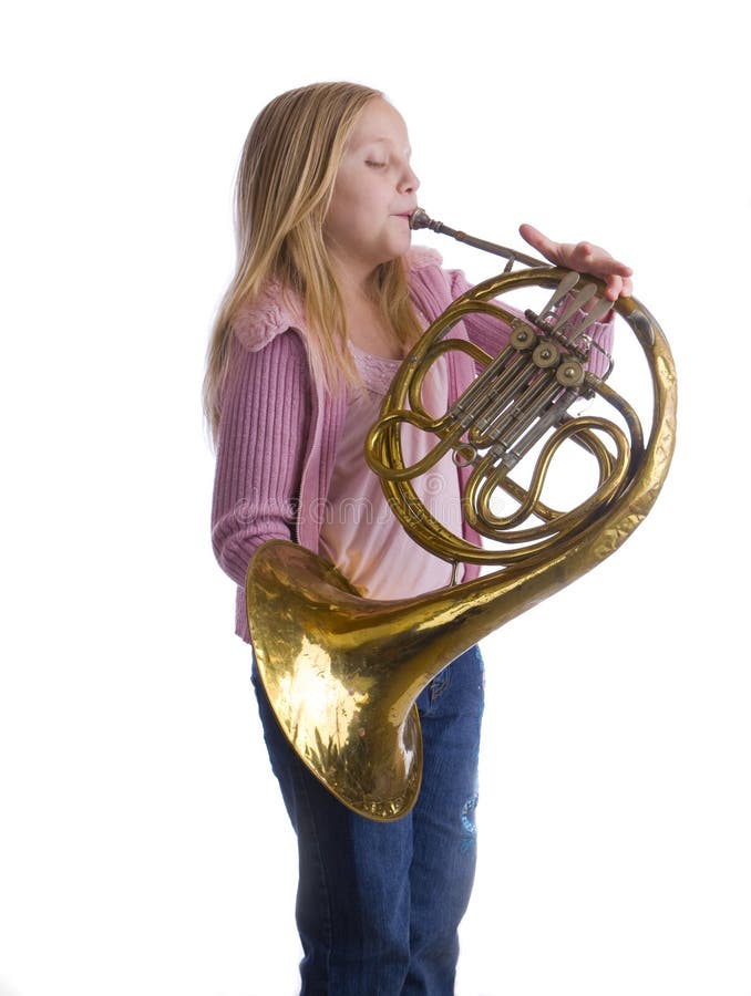 Girl Playing Horn stock image. Image of instrument, brass - 7087313