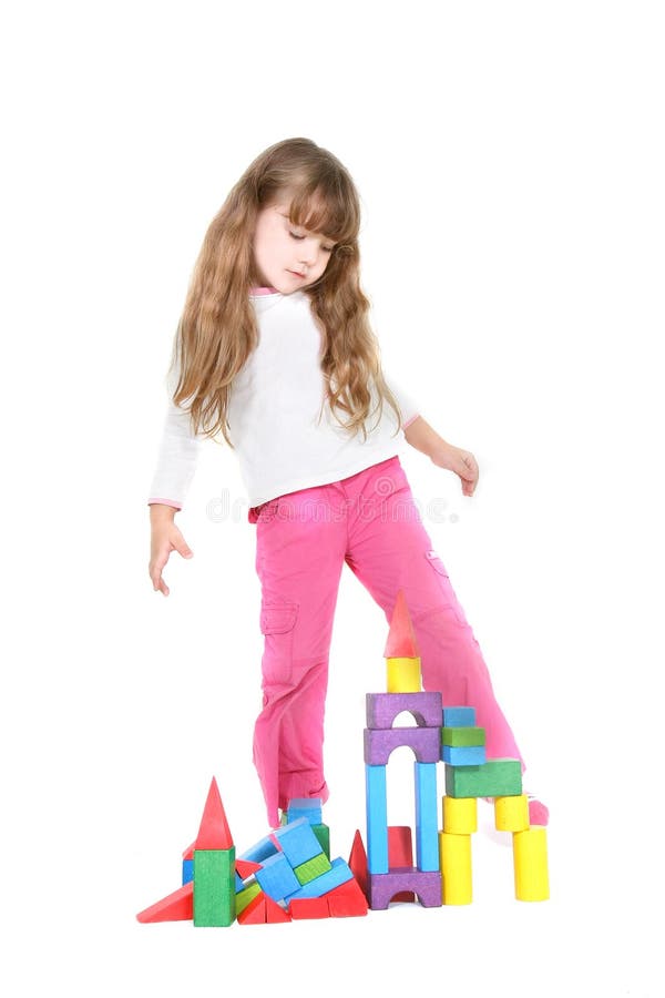Girl Playing Iwth Building Blocks Stock Photo - Image of tower, home ...