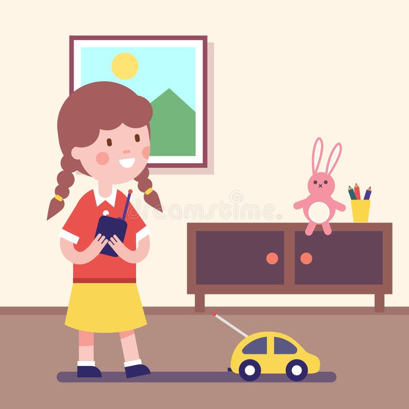 Girl Playing with Remote Controlled Car Stock Vector - Illustration of ...