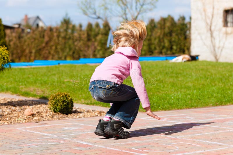 Girl Playing in Spring Garden Having Fun Stock Photo - Image of meadow ...