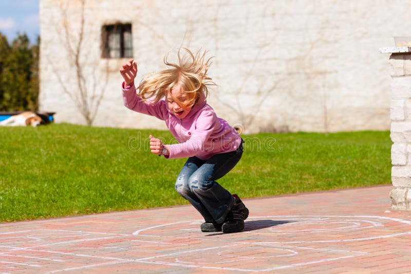 Girl Playing in Spring Garden Having Fun Stock Image - Image of garden ...