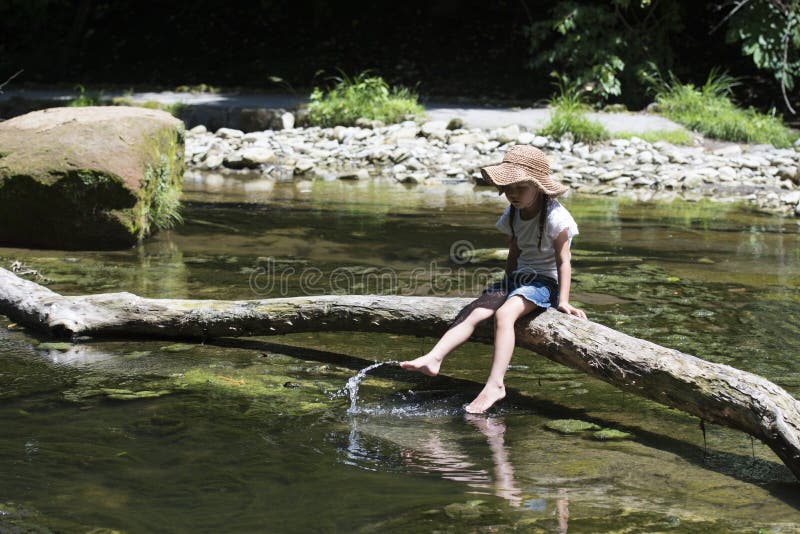 Cute Girl Playing in a Beautiful Mountain Stream Stock Photo - Image of ...