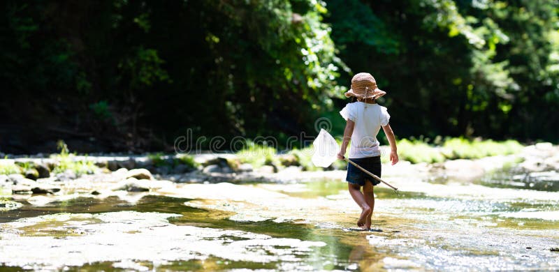 Cute Girl Playing in a Beautiful Mountain Stream Stock Image - Image of ...