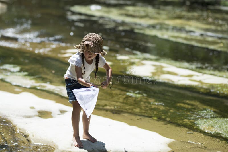 Cute Girl Playing in a Beautiful Mountain Stream Stock Photo - Image of ...