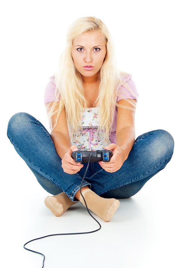 Girl playing video games stock photo. Image of bright - 30013056