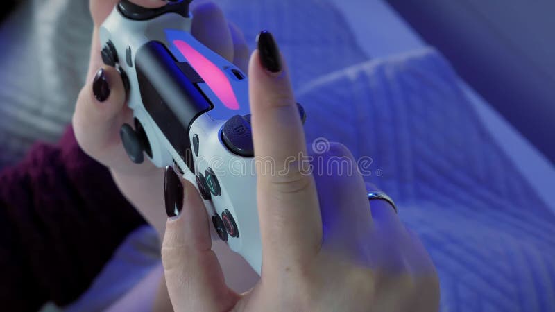 Girl Playing Video Games, Using Controller, Close Up of Joystick ...
