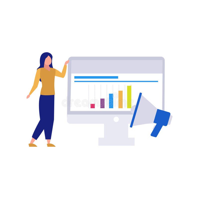 The Girl is Pointing at the Bar Graph Stock Illustration - Illustration ...