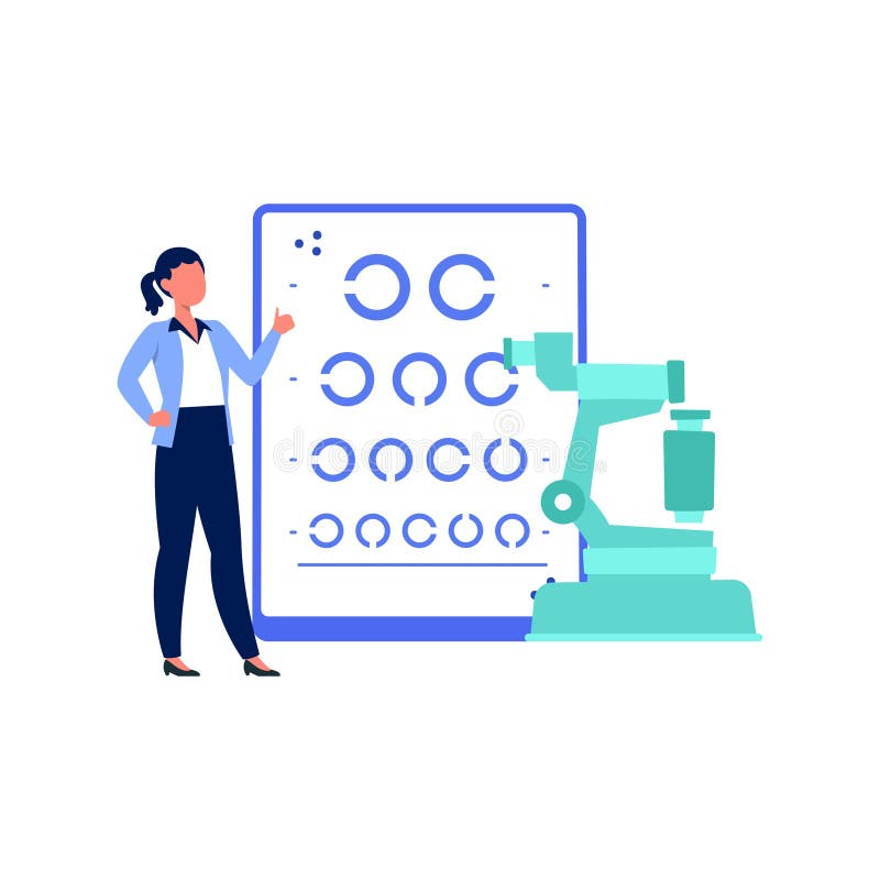 The Girl is Pointing at the Eye Testing Machine Stock Illustration ...